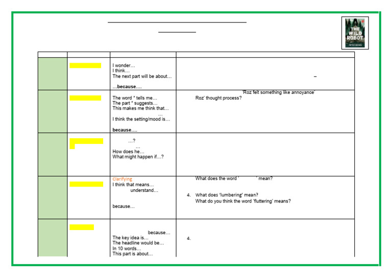 The Wild Robot: Week 3 Activities | PDF