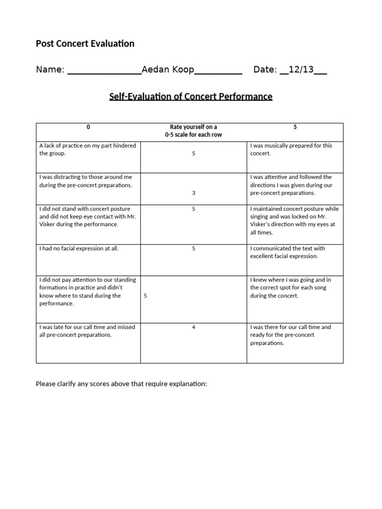 Concert Evaluation Form-End of Sem | PDF