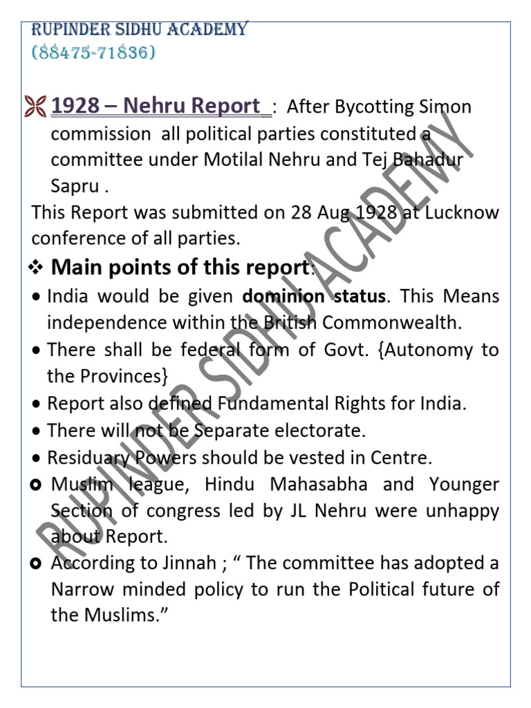 1928 - Nehru Report: Main Points of This Report | PDF | Mahatma Gandhi ...