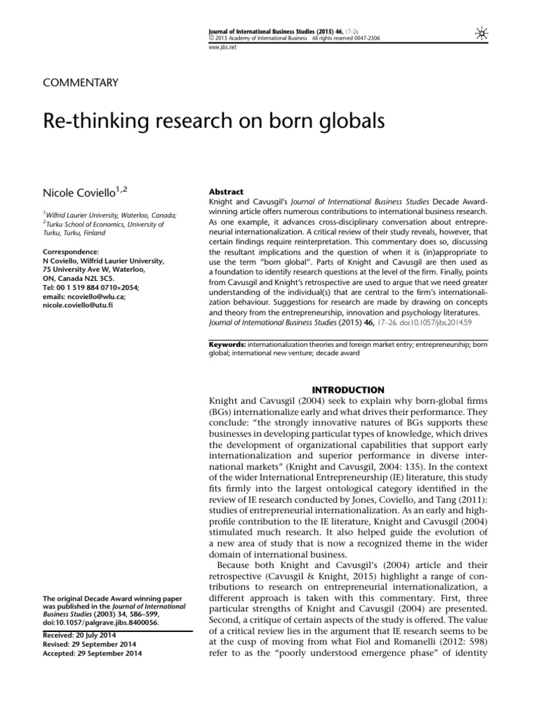 Re-Thinking Research On Born Globals | PDF | Entrepreneurship ...