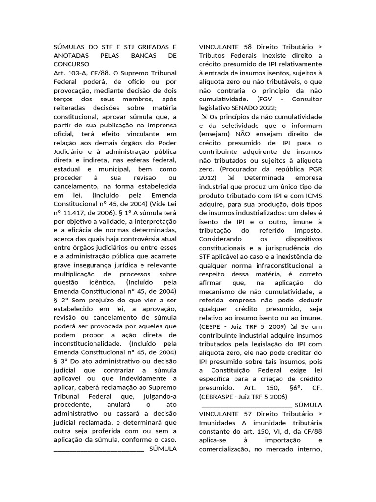 Súmulas Do STF e STJ Grifadas e Anotadas Pelas Bancas de Concurso 2 | PDF | Emenda ...