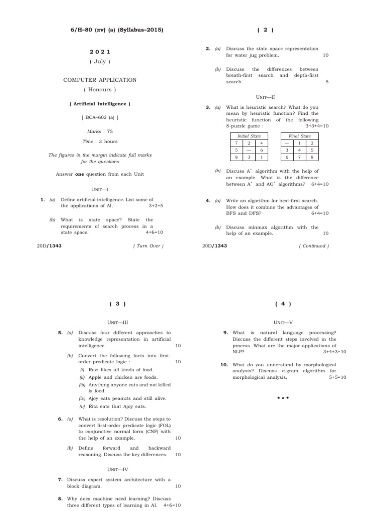 AI Exam Paper: BCA-602 (2021) | PDF | Artificial Intelligence | Intelligence (AI) & Semantics