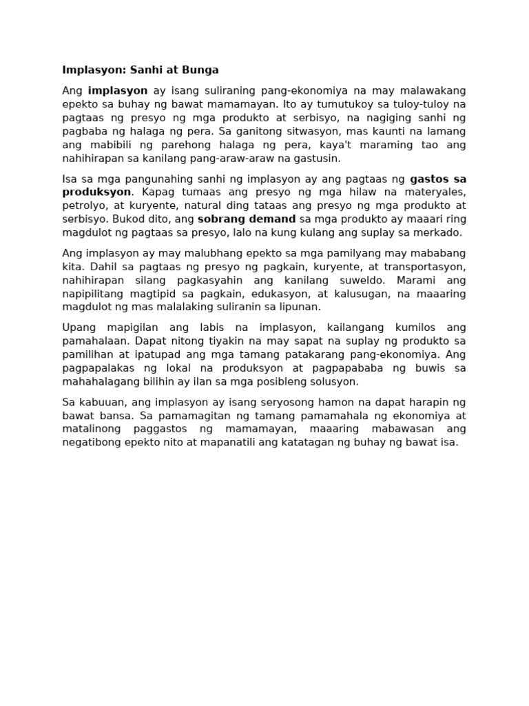 Implasyon - Sanhi at Bunga | PDF
