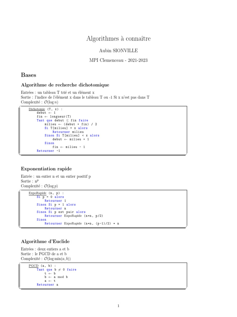 Algos À Connaître | PDF | Problème algorithmique | Mathématiques appliqués