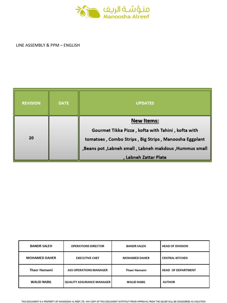 Line Assembly 20 (English) 05!02!2024 | PDF | Salad | Breads
