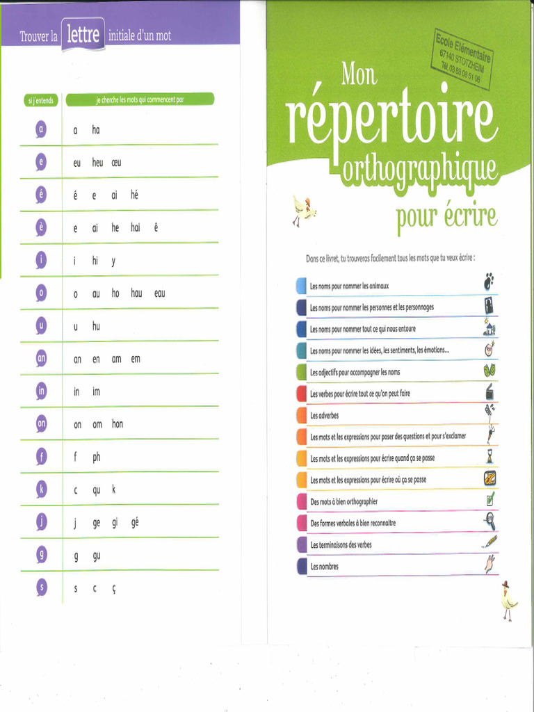 RETZ - Mon Répertoire Orthographique Pour Écrire - CP - CE1 - CE2 | PDF