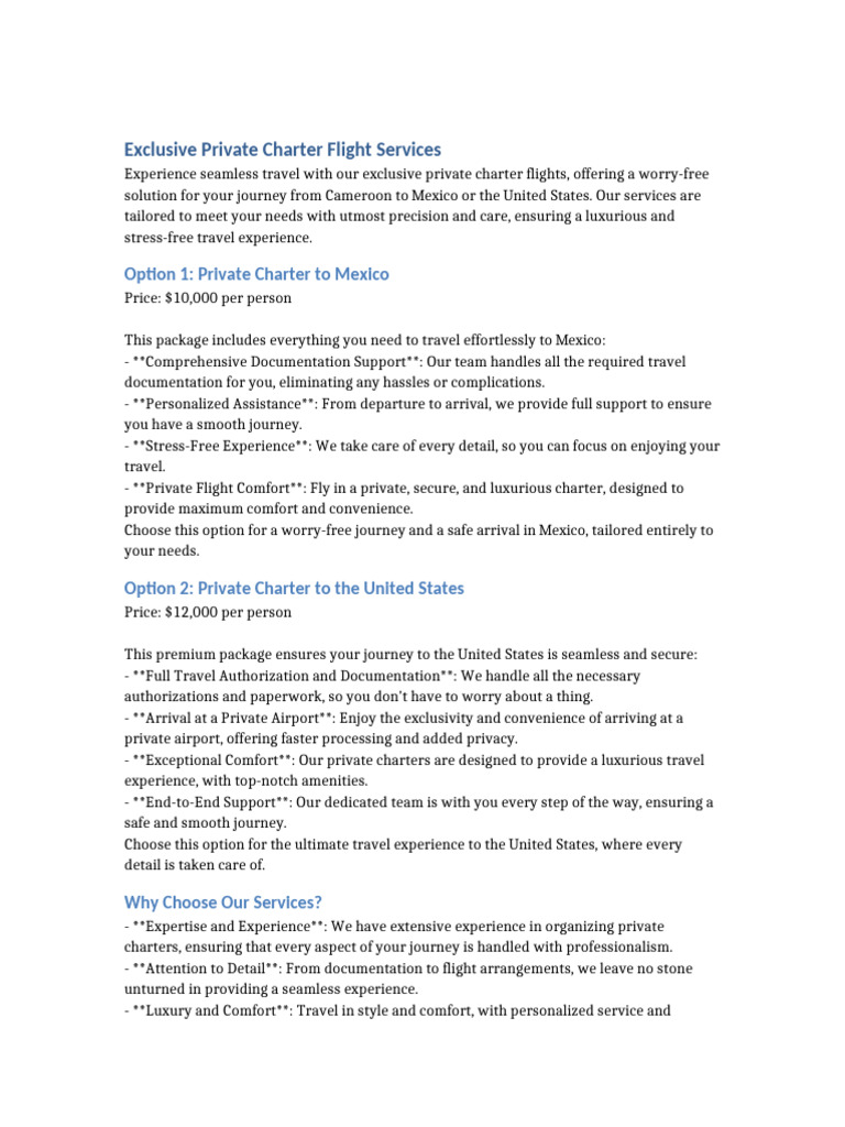 Detailed Private Charter Flight Information | PDF | Aviation