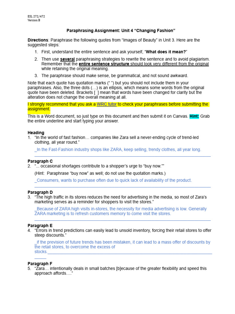 Paraphrasing Unit 4 Changing Fashion-Individual Assignment B Aaron Liang | PDF | Ellipsis