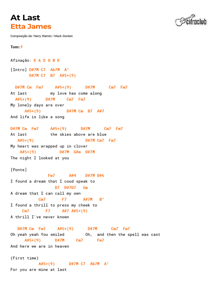 Etta James - At Last Lyrics & Chords | PDF