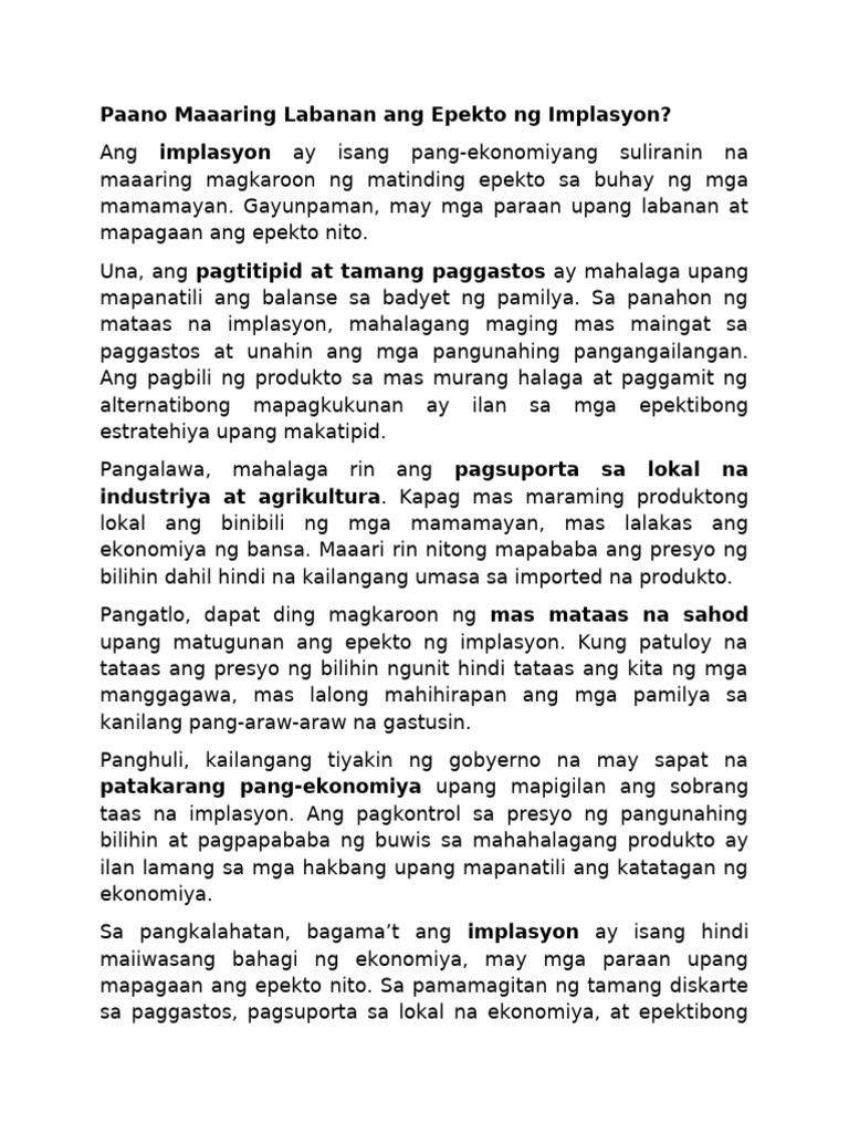Paano Maaaring Labanan Ang Epekto NG Implasyon | PDF