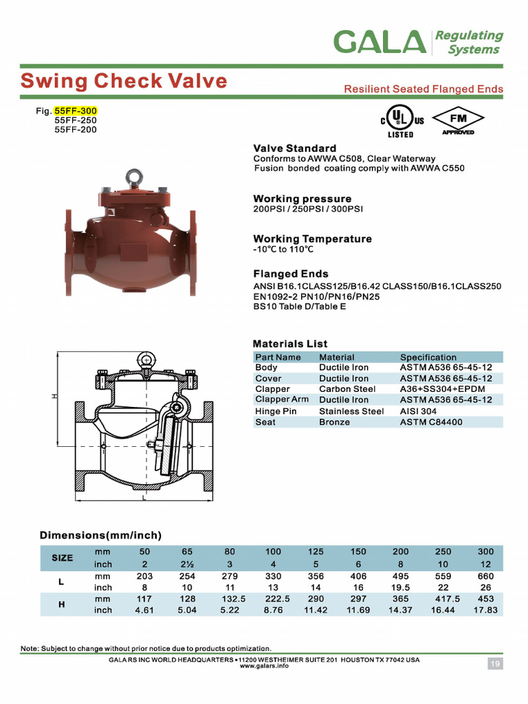 Gala Check Vavle 300 Psi Flanged & Certificates | PDF | Valve ...