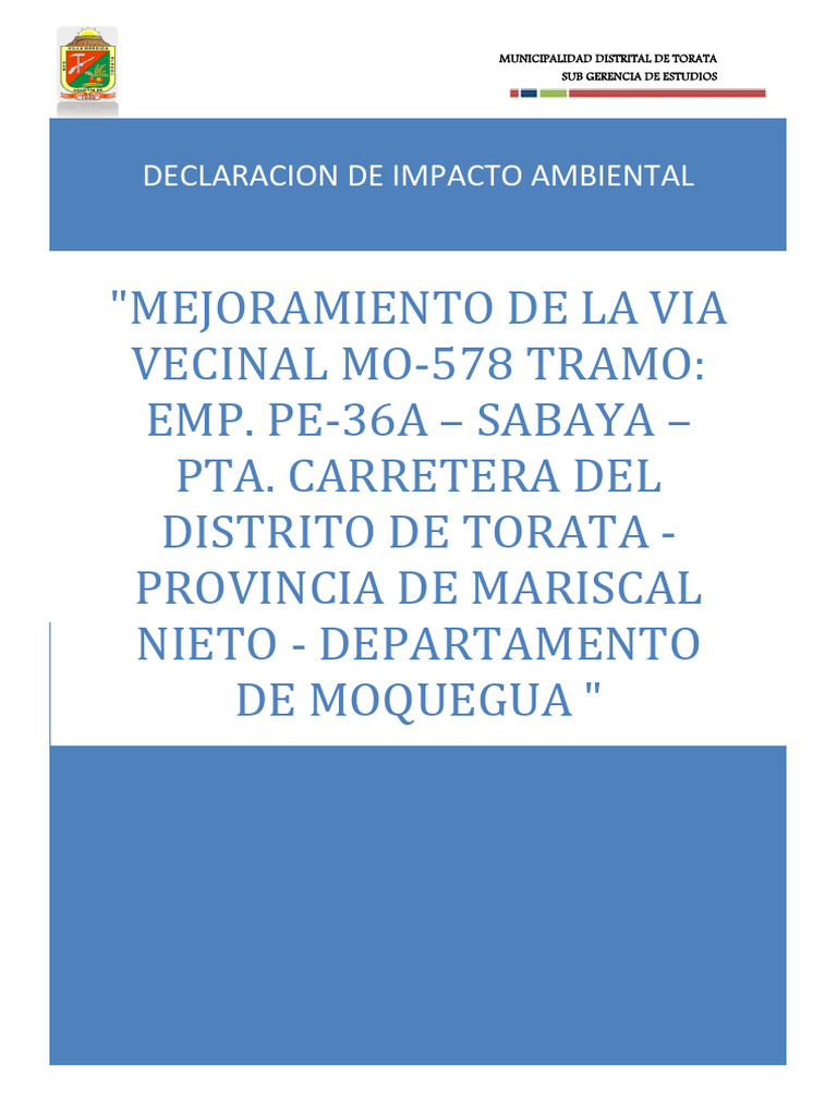 1.Declaración de Impacto Ambiental via Vecinal | PDF | Evaluación de ...