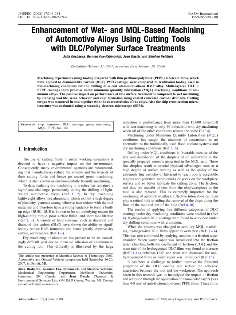 Enhancement of Wet- and MQL-Based Machining | PDF | Drilling | Machining
