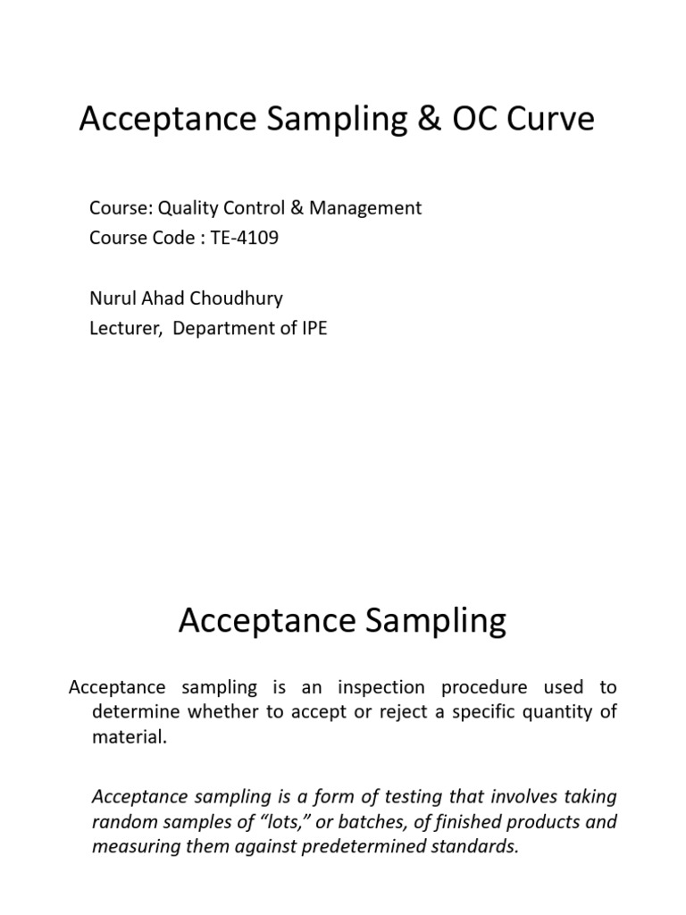 Acceptance Sampling - OC Curve | PDF | Sampling (Statistics) | Risk