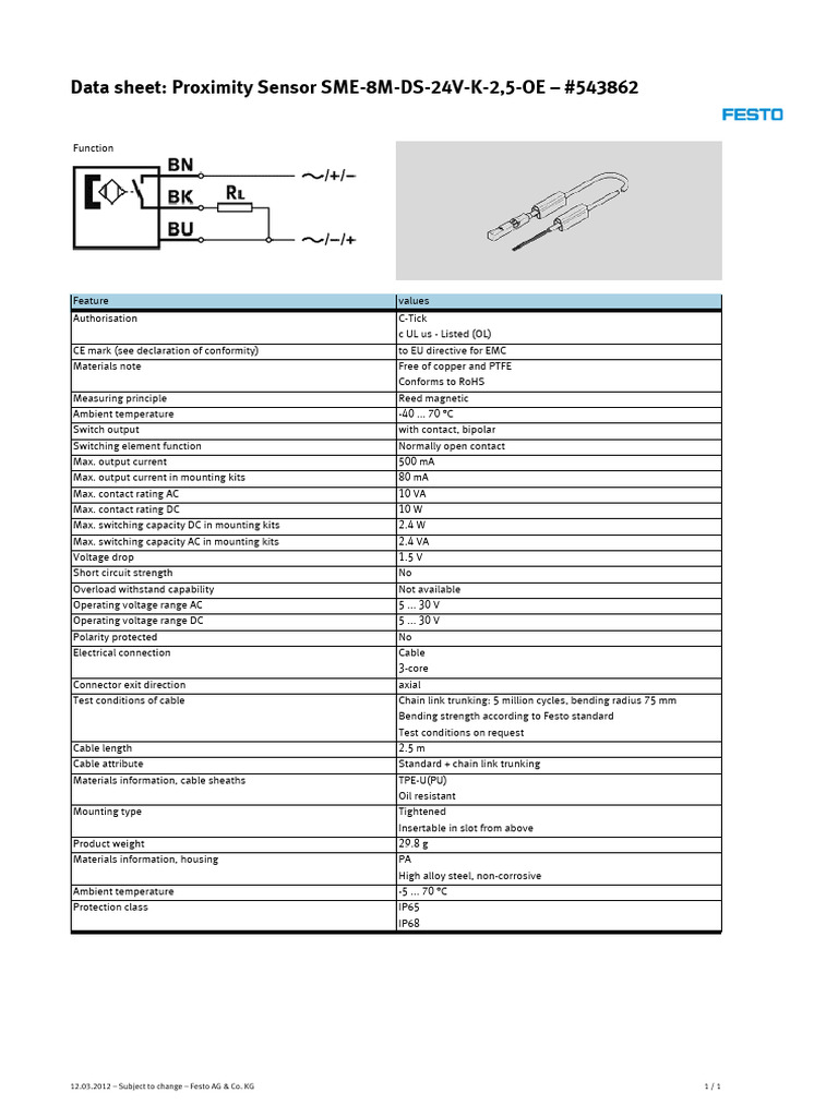 Festo Proximity Sensor Data Sheet | PDF | Direct Current | Electrical ...