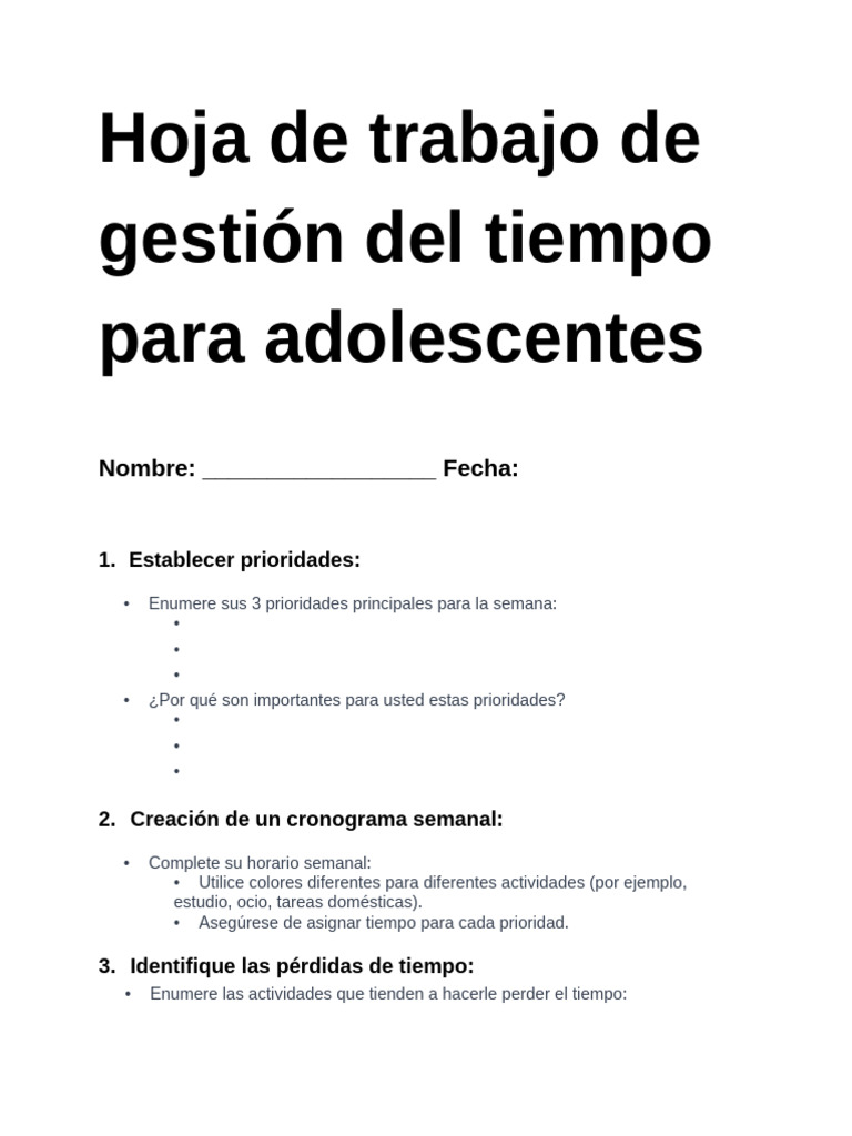 Taller de Gestión del Tiempo para Adolescentes | PDF