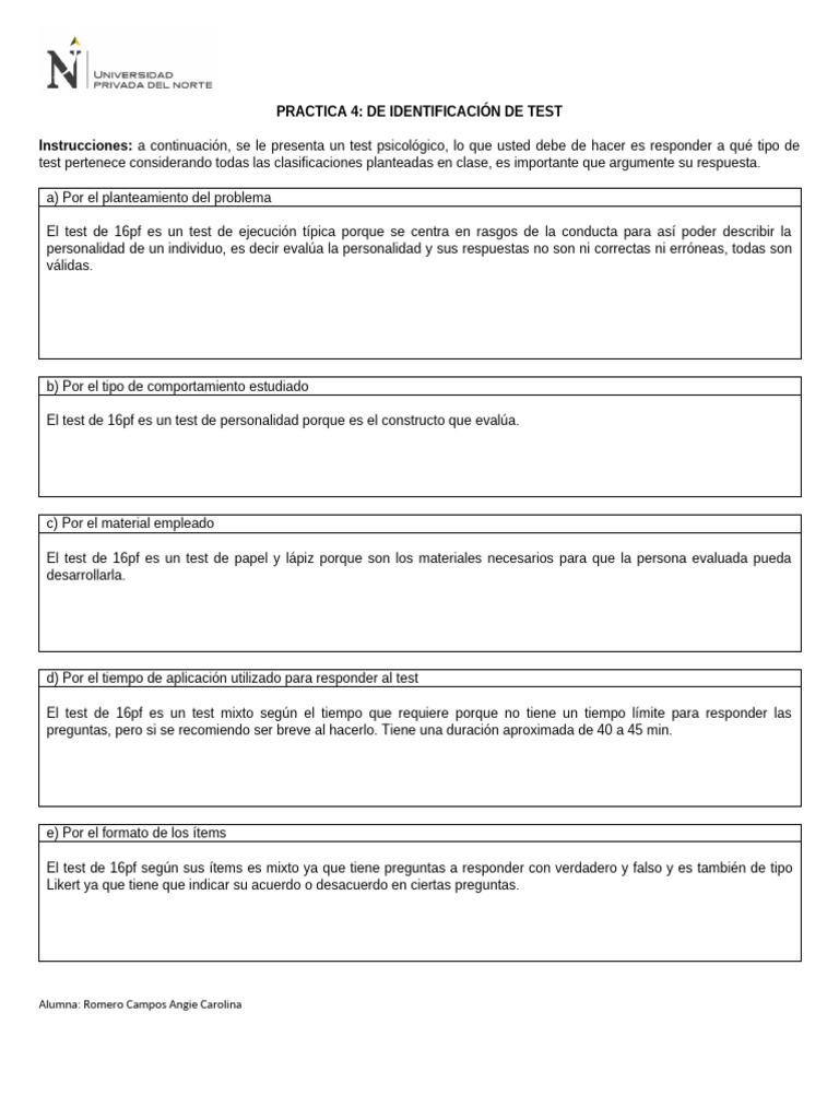 Clasificación del Test 16pf | PDF