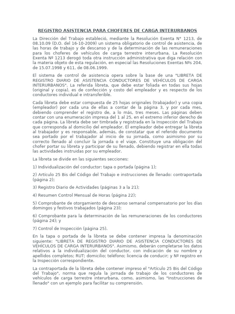 Libreta de Registro para Choferes | PDF