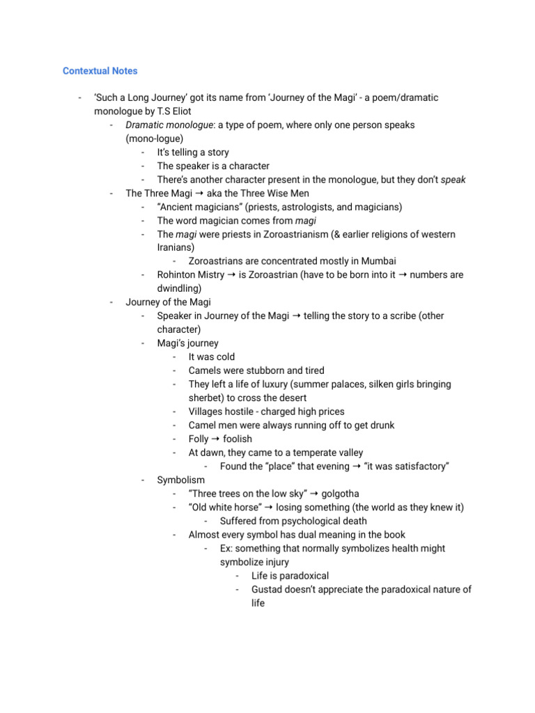 Such A Long Journey Notes | PDF | Thought | Zoroastrianism