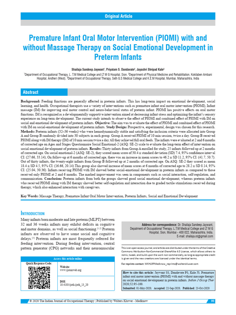 Premature Infant Oral Motor Intervention Piomi .4 | PDF | Preterm Birth ...