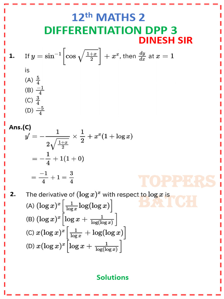 658) DIFFERENTIATION DPP 3 Solutions | PDF