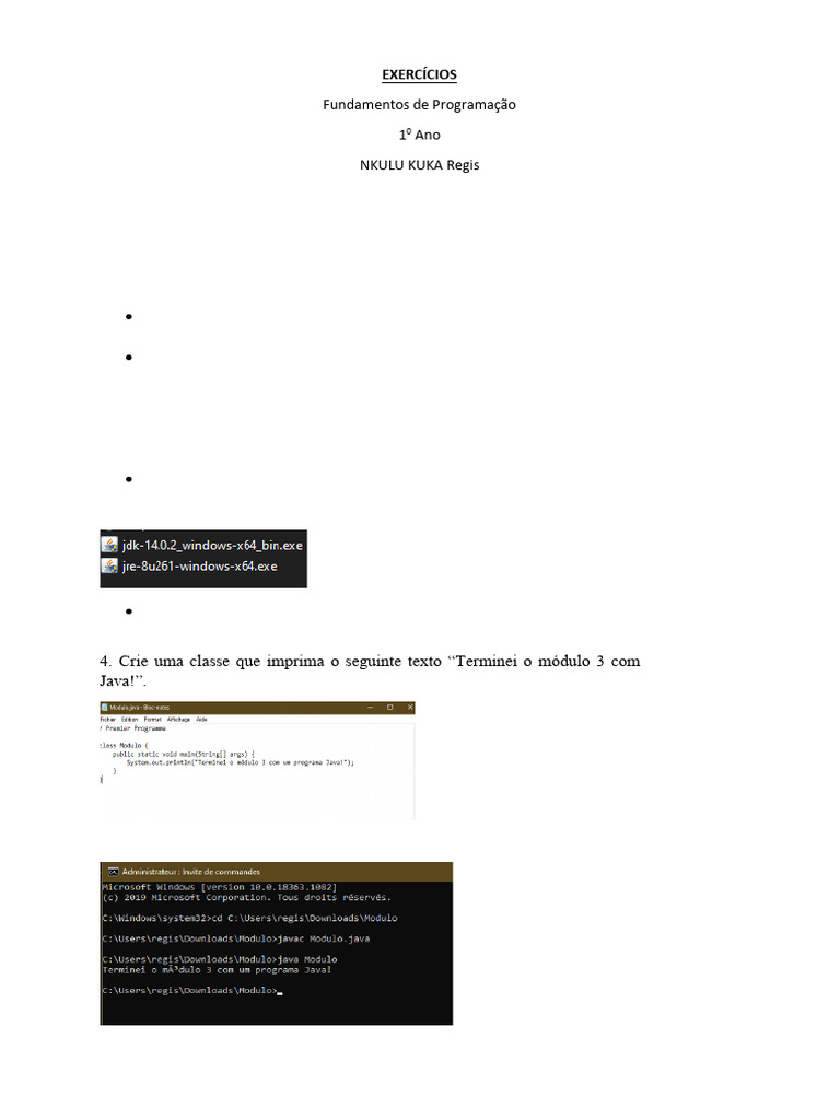 Exercícios JAVA NKULU KUKA Regis | PDF