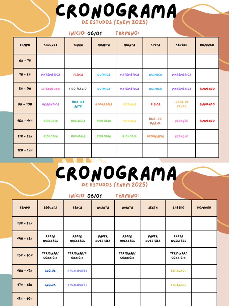 Cronograma ENEM 2025 | PDF