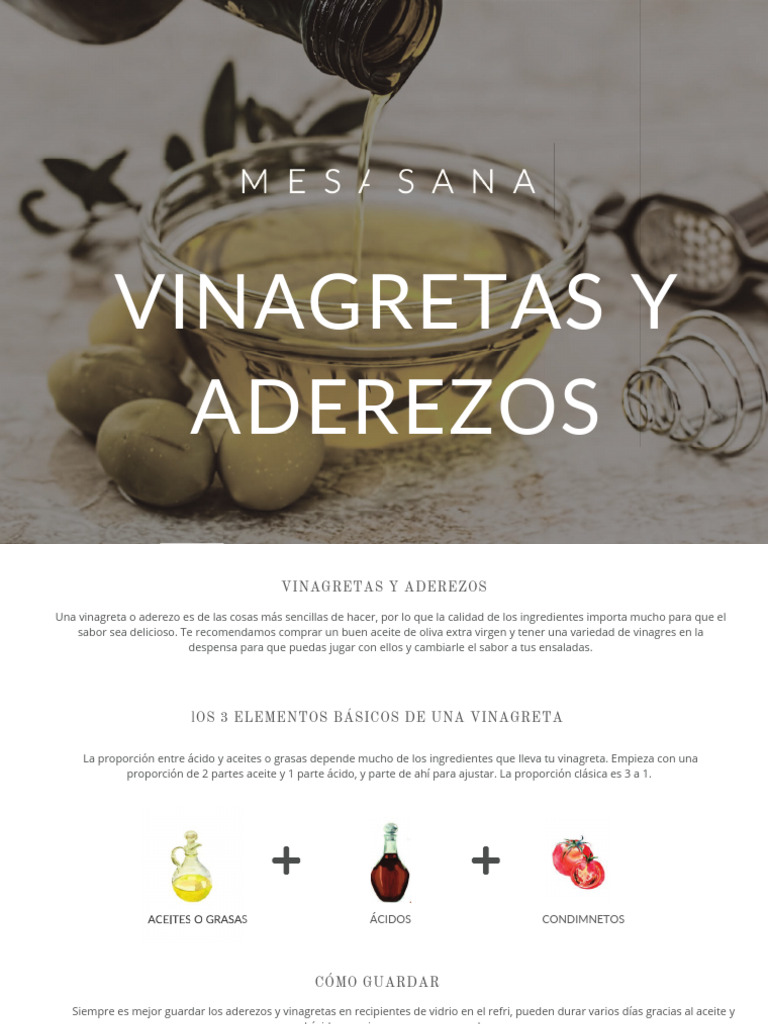 Vinagretas y Aderezos | PDF | ensalada | Vinagreta