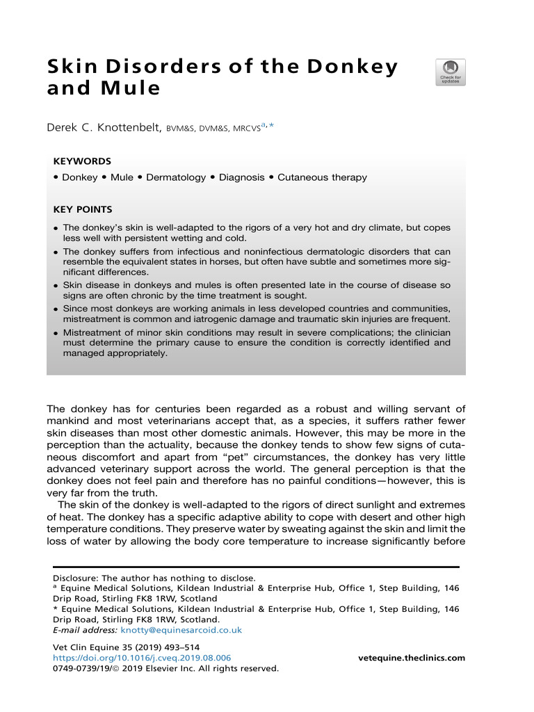 Skin Disorders of The Donkey and Mule | PDF | Infection | Medical Specialties