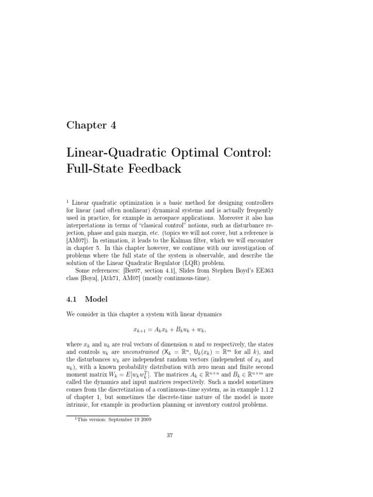 LQR Control: Full-State Feedback Analysis | PDF | Mathematical ...