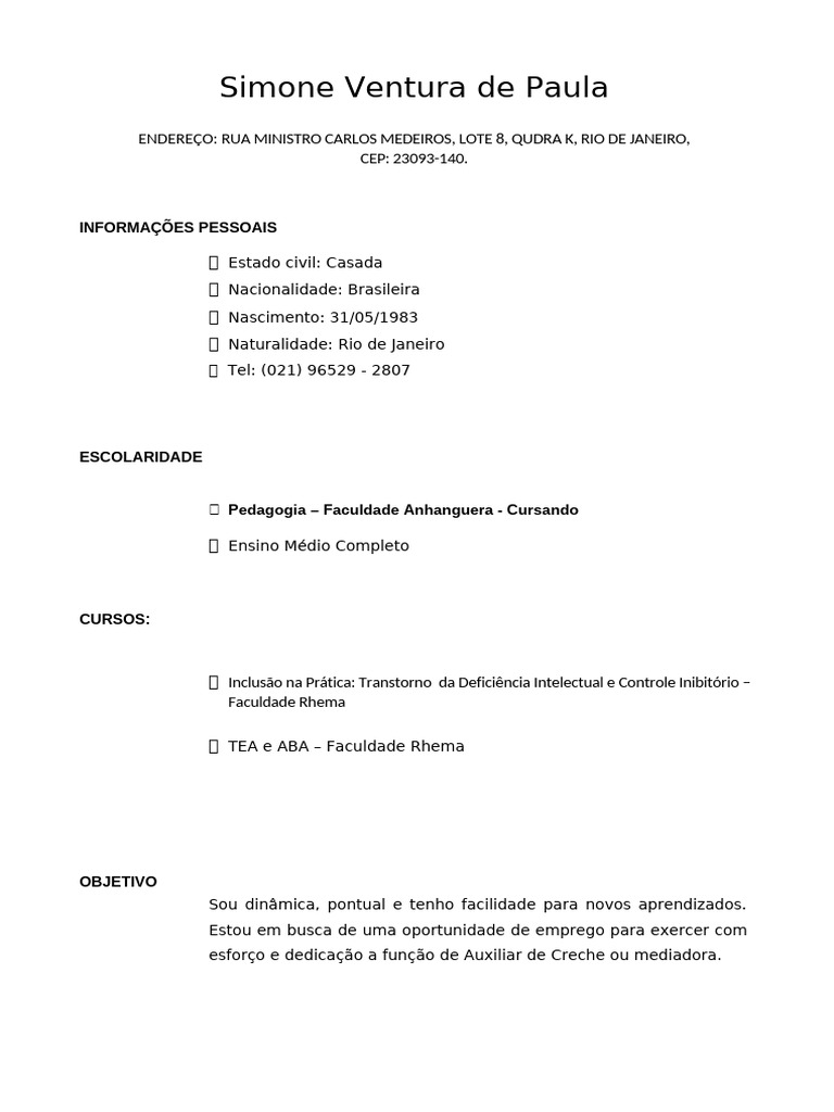 Currículo Simone | PDF