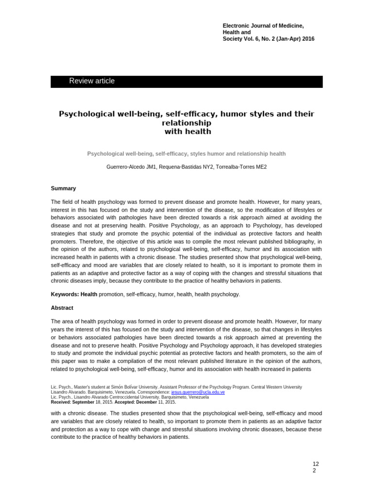 Psychological well-being | PDF | Self Efficacy | Psychology