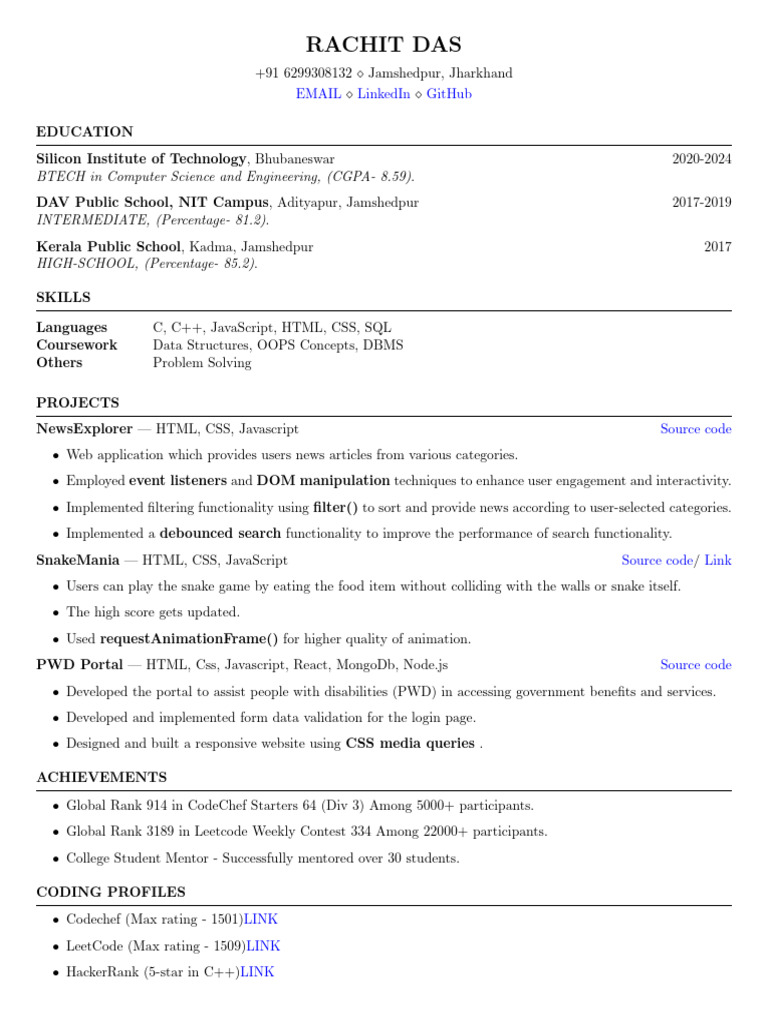 Rachit Das CV-1 | PDF