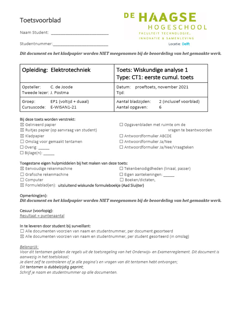 E WISAN1 CT1 Proeftoets 21b2 Nov21 Opg | PDF