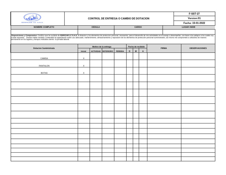 Control de Dotación y Compromiso | PDF