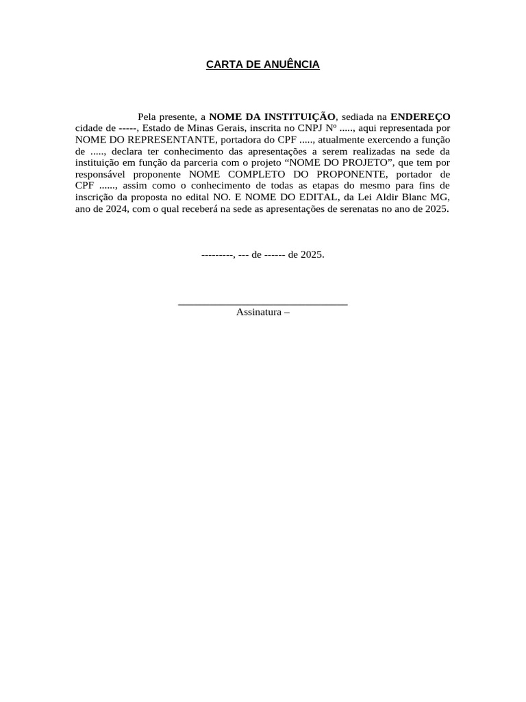 Carta de Anuência Modelo Pnab 2024 MG | PDF