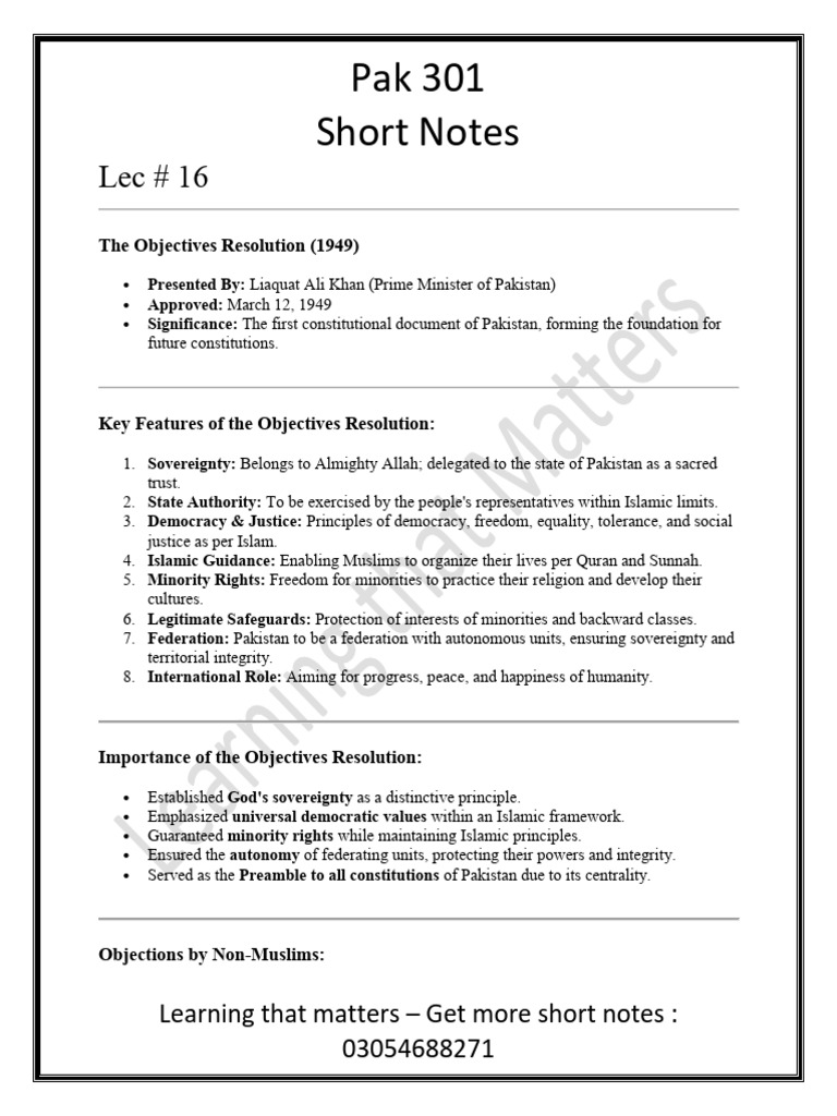 PAK 301 Short Notes - LTM PDF | PDF | Government | Political Science