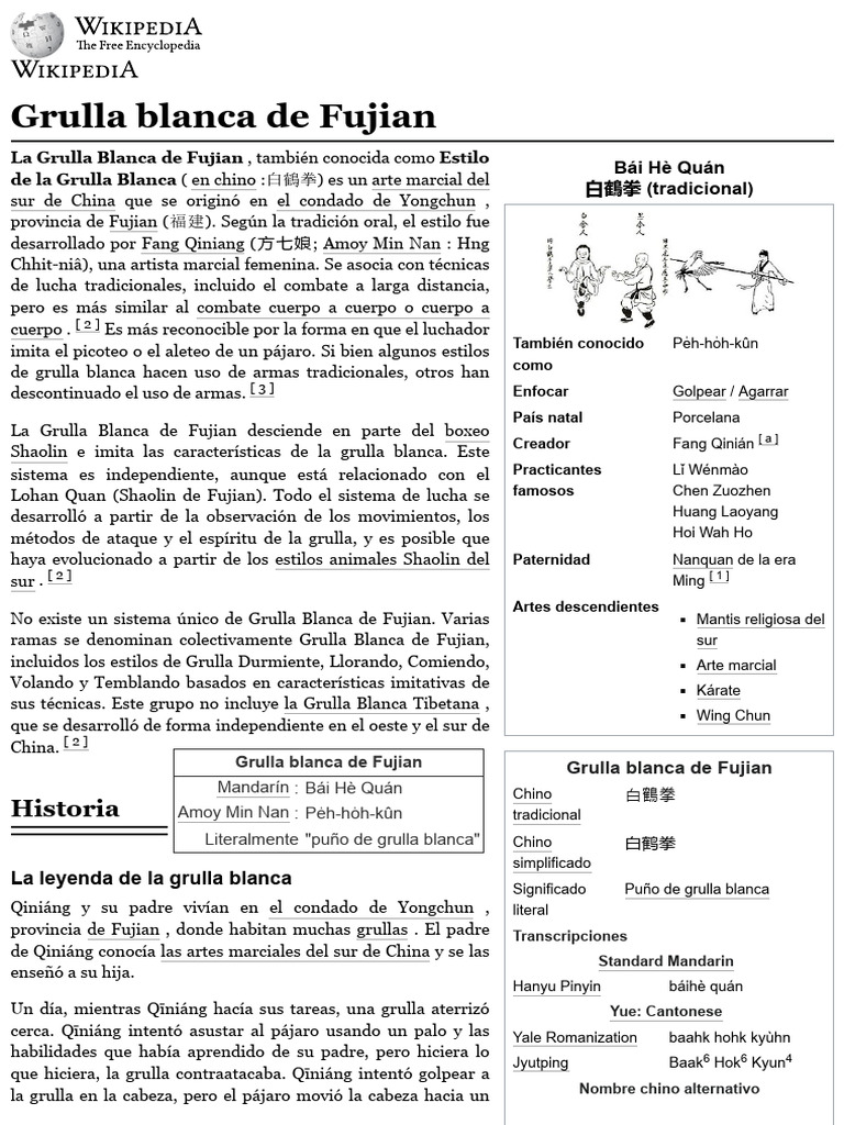 Estilo de Grulla Blanca de Fujian | PDF | Autodefensa | Artes marciales ...