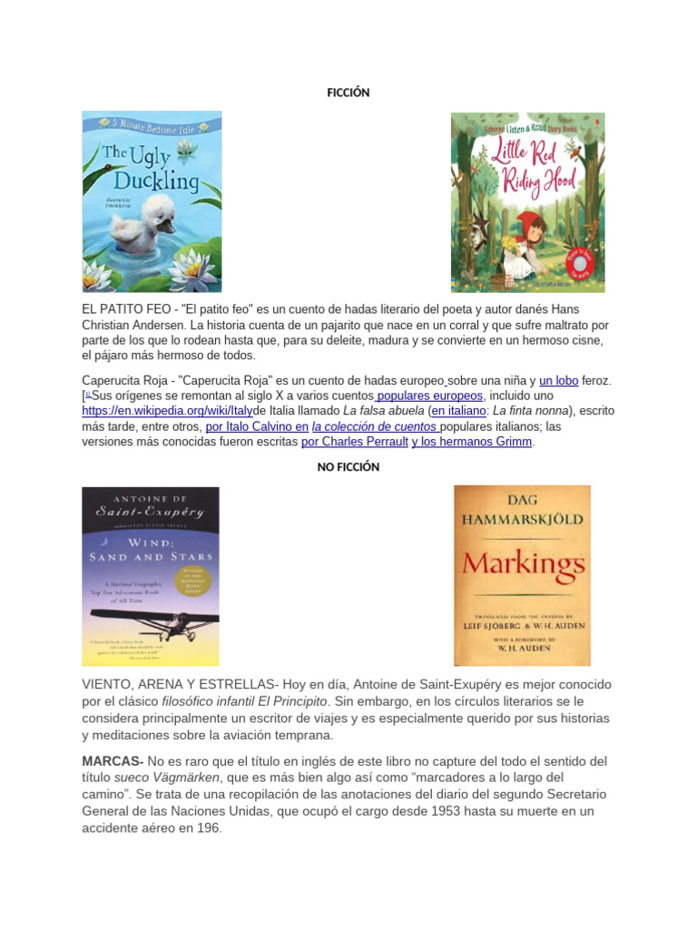 ficción y no ficción | PDF | Caperucita Roja | El patito feo
