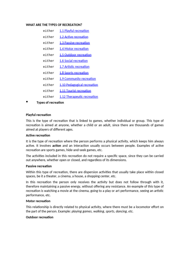 What Are The Types of Recreation? | PDF | Recreation | Sports