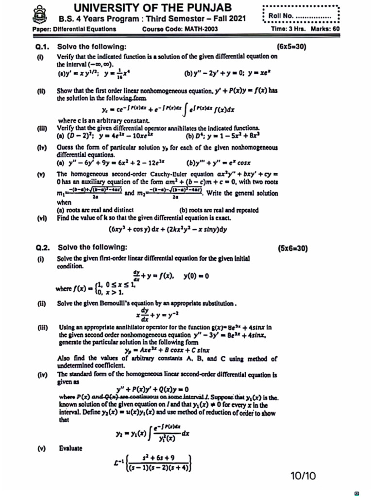 Differential Eq. Solved Pp(Fall-2021) | PDF
