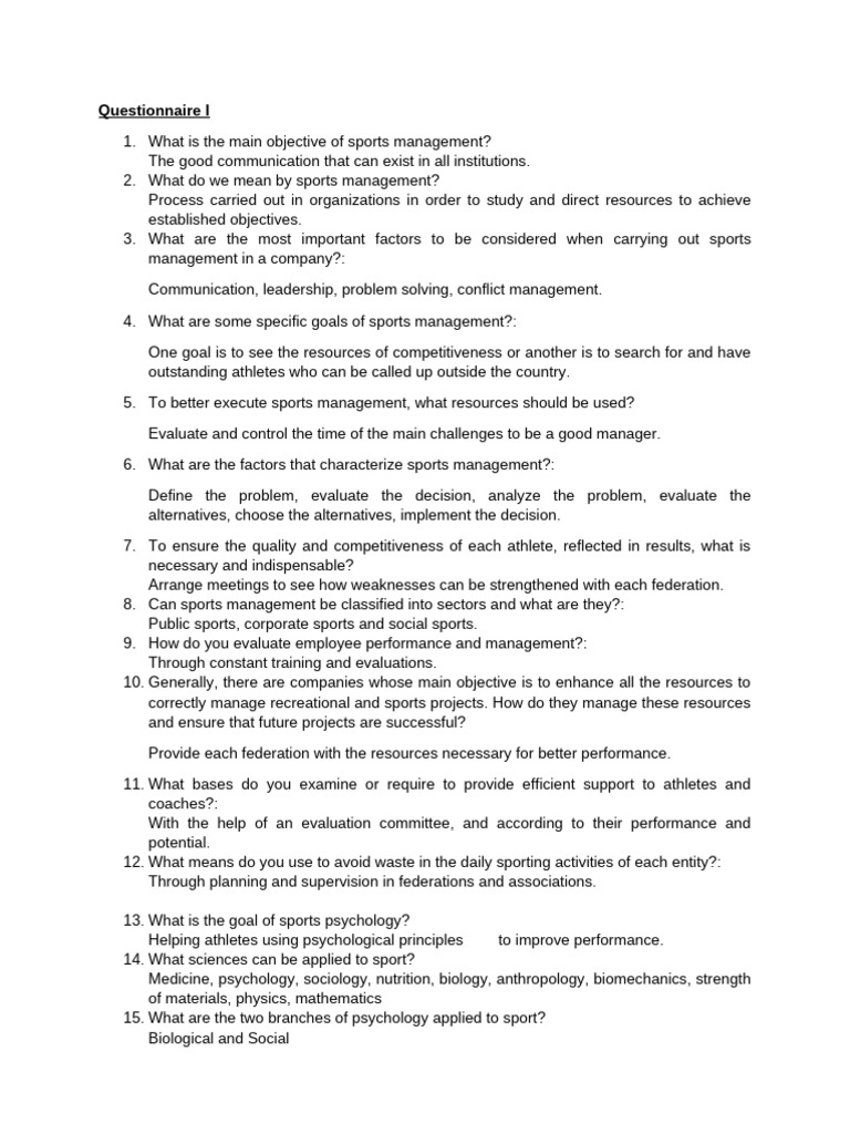 sports management questionnaire, industrial. | PDF | Psychology | Sports