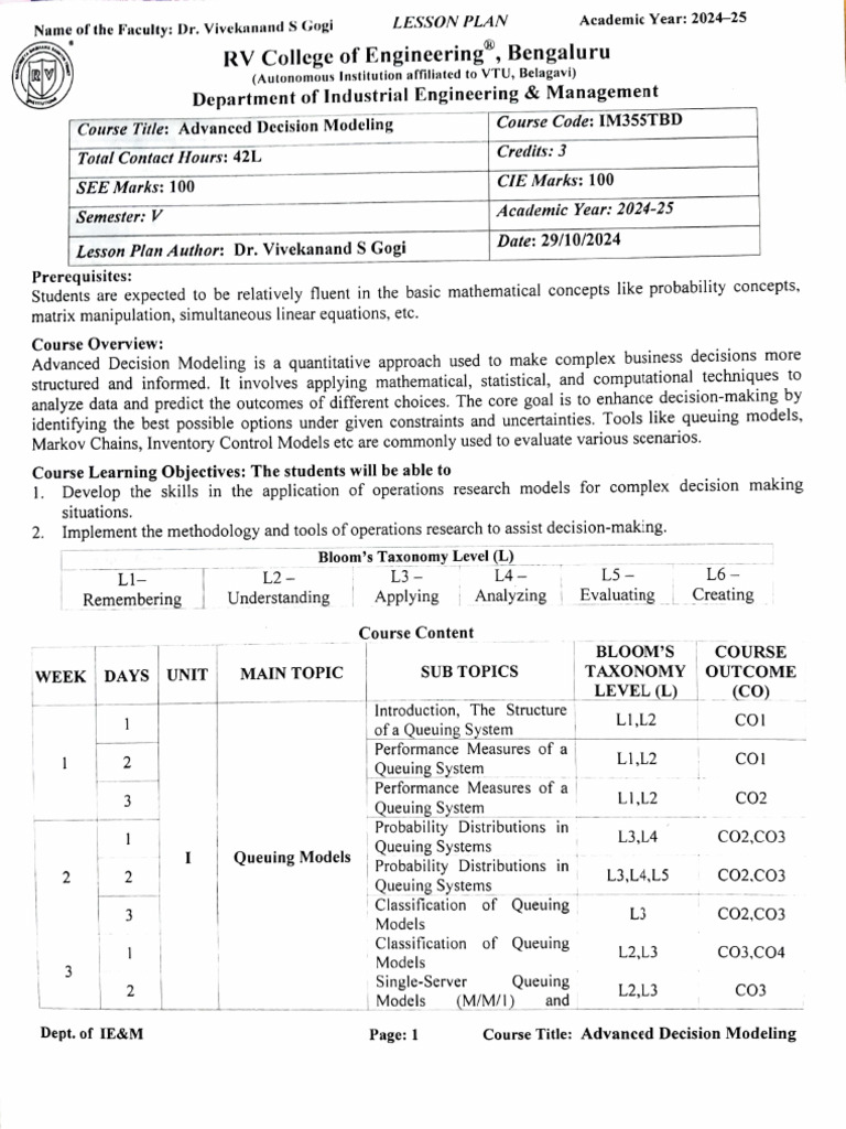 ADM Lesson Plan | PDF | Decision Making | Operations Research