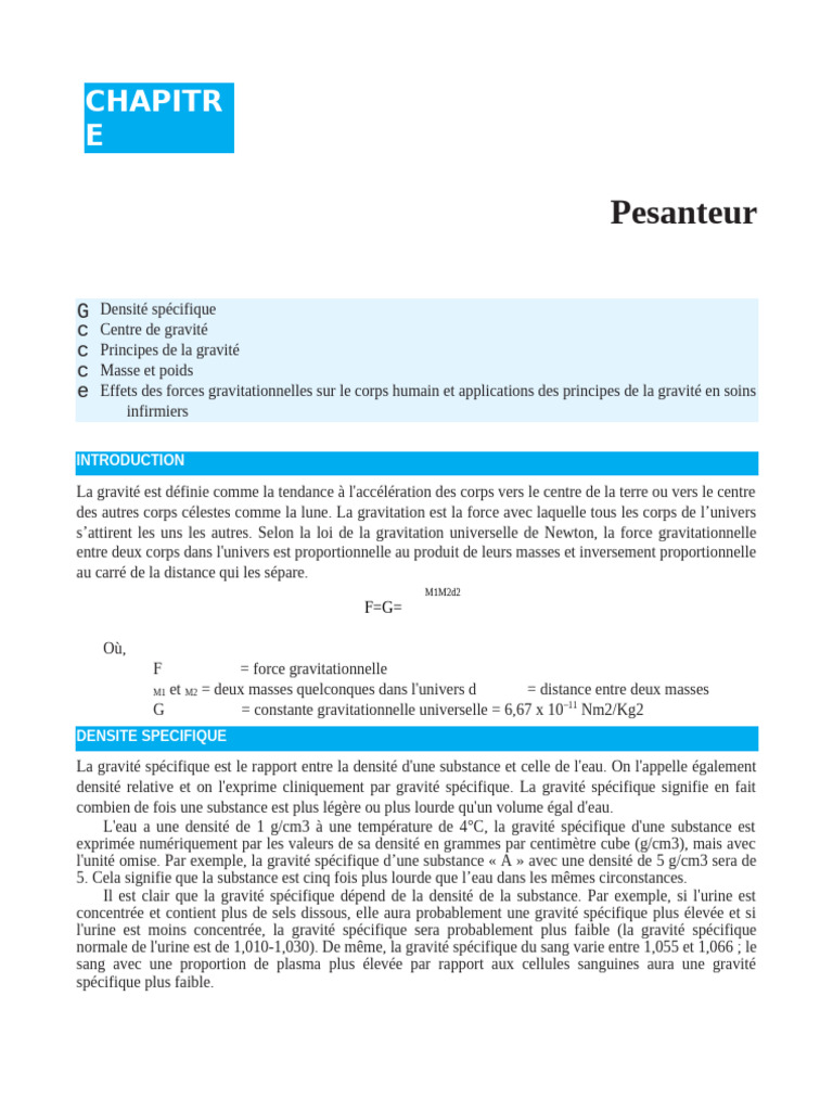 Principes de gravité et applications cliniques | PDF | Masse | Poids