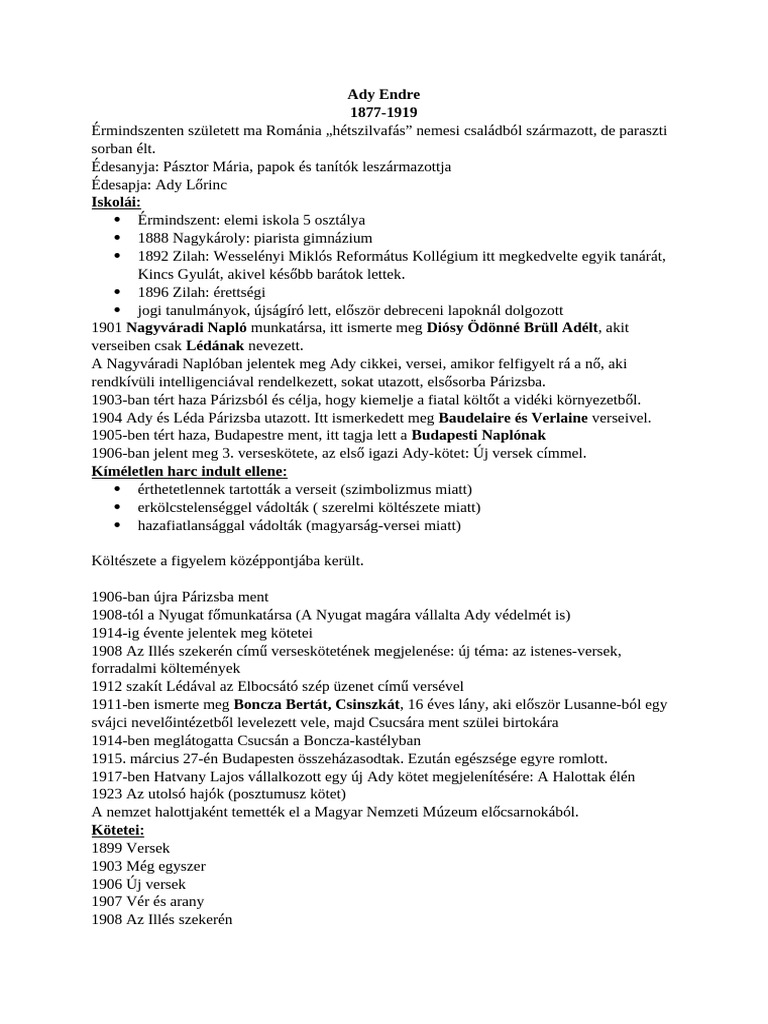 1 Ady Endre Szerelmi Költészete | PDF
