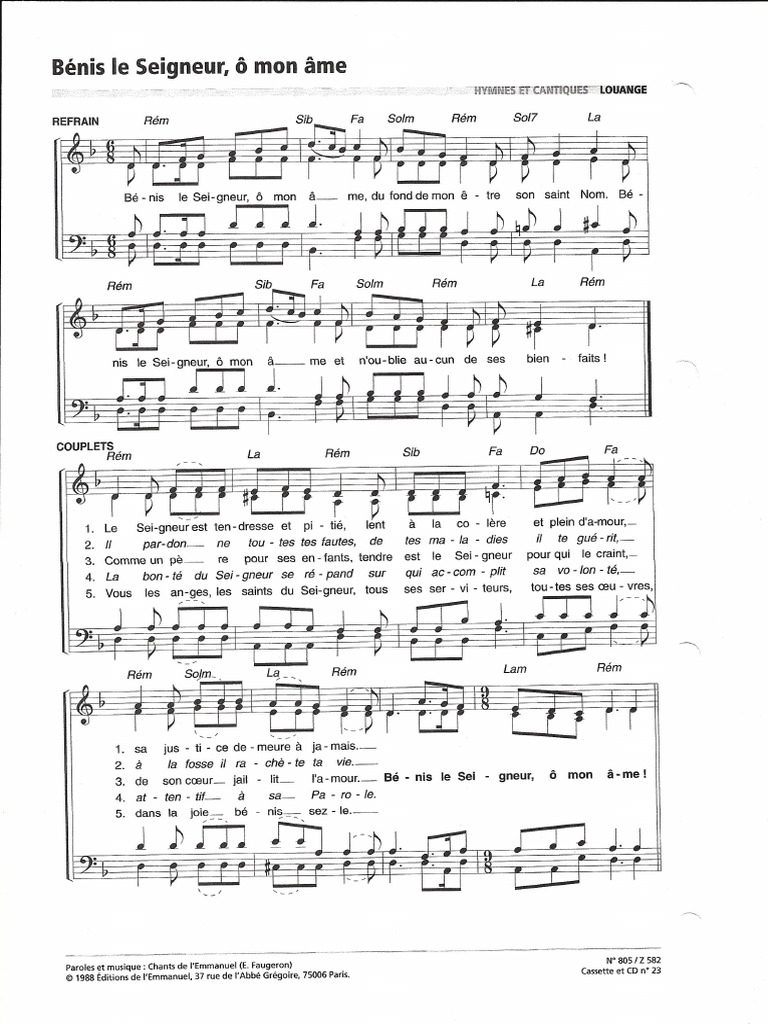 Benis Le Seigneur o Mon Ame | PDF