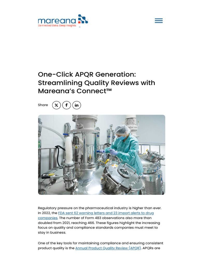 Streamlined APQR with Mareana Connect™ | PDF | Audit | Regulatory ...
