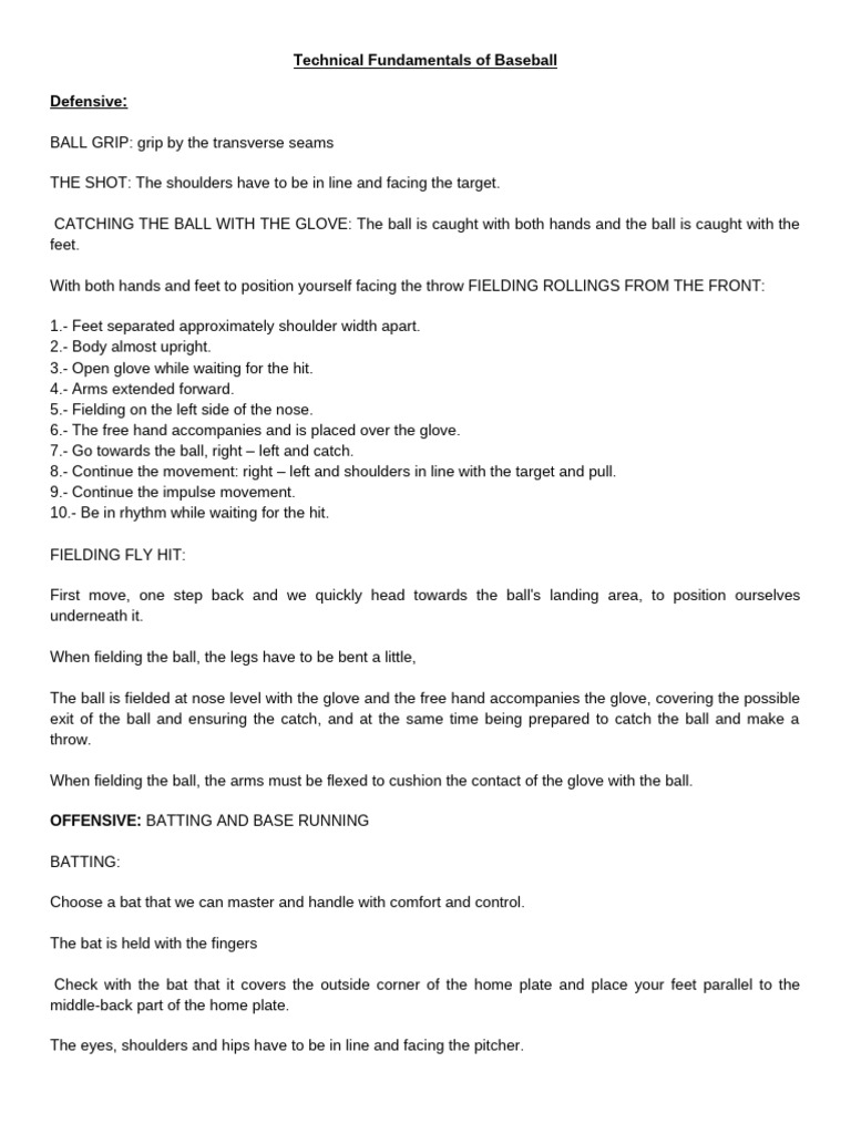 Technical Fundamentals of Baseball and Its Rules | PDF | Batting ...