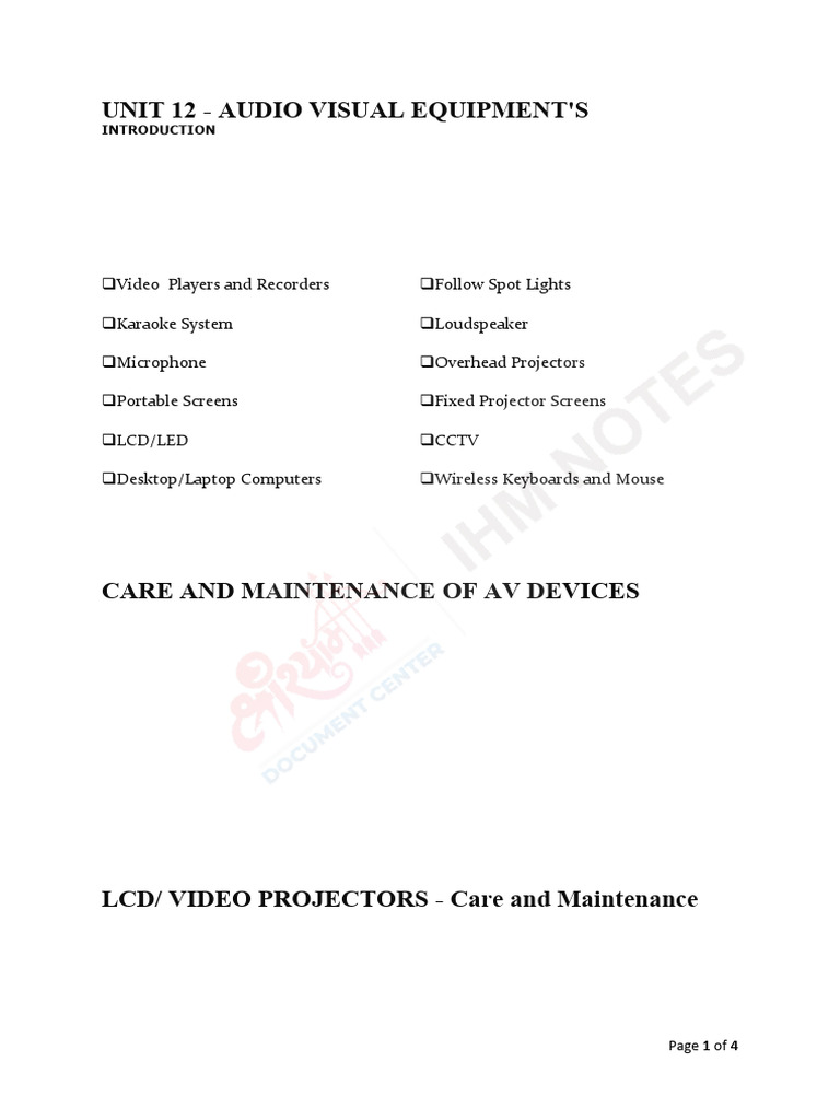 unit 12 Audio Visual | PDF | Sensor | Equipment