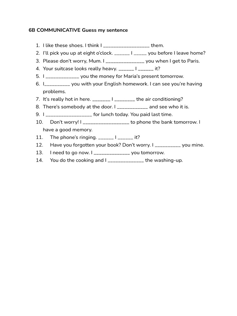 6B COMMUNICATIVE Guess My Sentence | PDF